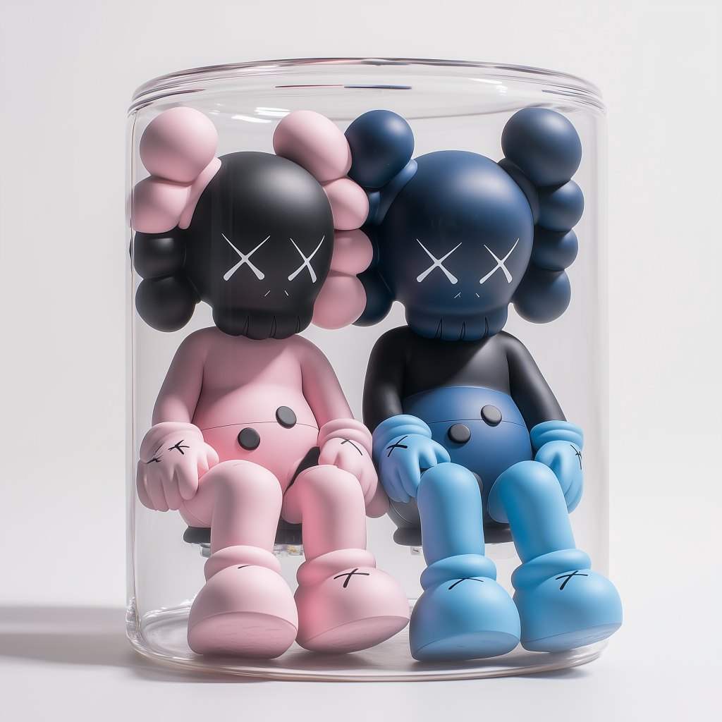 Seated KAWS Figures in Glass Jar - Snipstock - Free cutout images in PNG and PSD formats