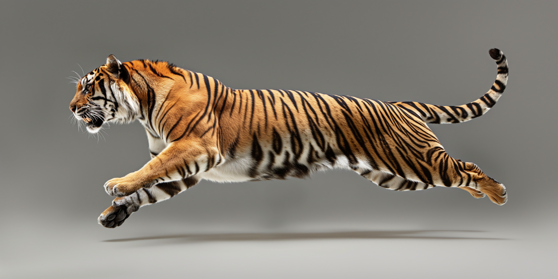 tiger pouncing side view